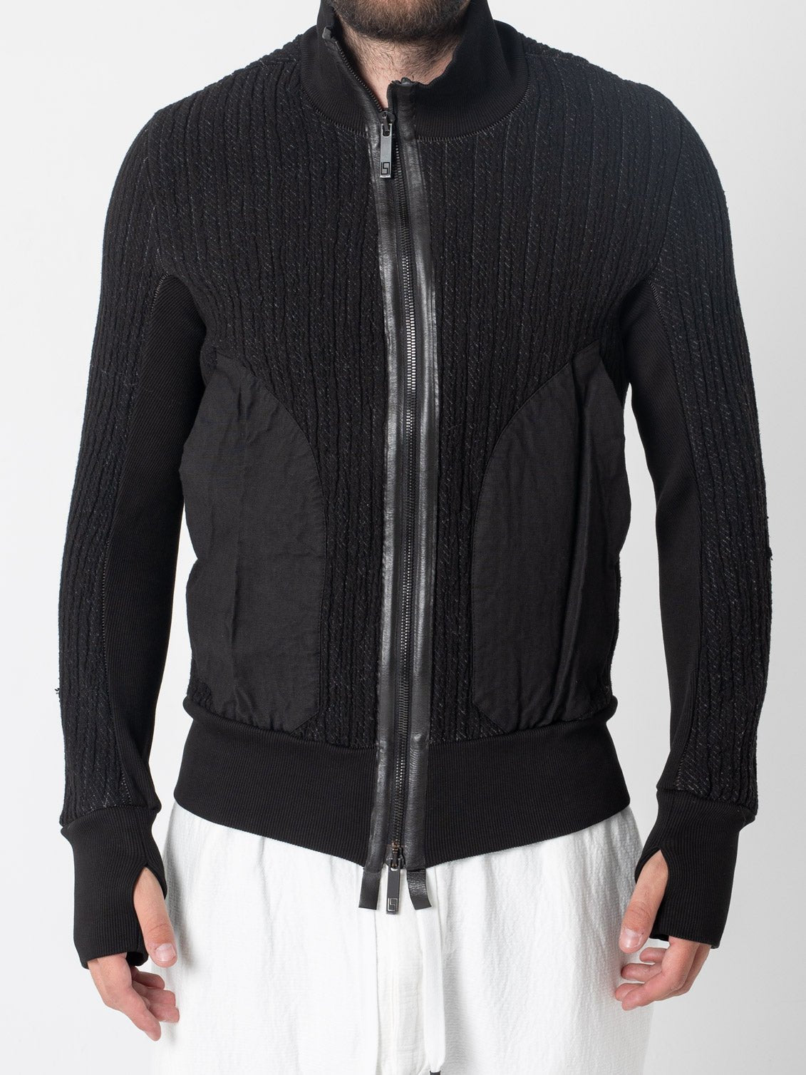 Vertically Textured Cotton Zip Jacket with Leather Piping by ISAAC ...